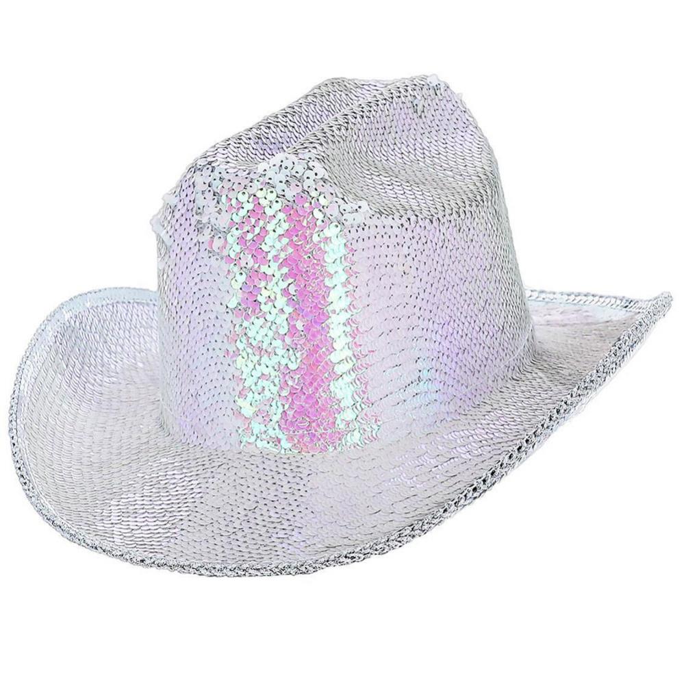 Cowboyhatt Paljetter Iriserande Vit - Partyhallen.se
