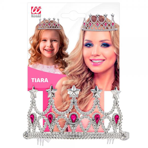 Silver Tiara med Rosa Strass - Partyhallen.se