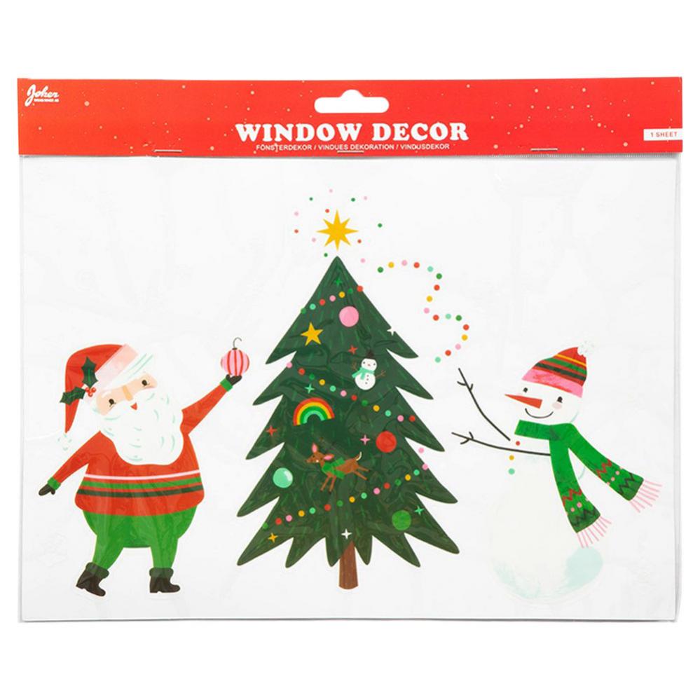 Fönsterdekoration Julgran med Tomte & Snögubbe - Partyhallen.se