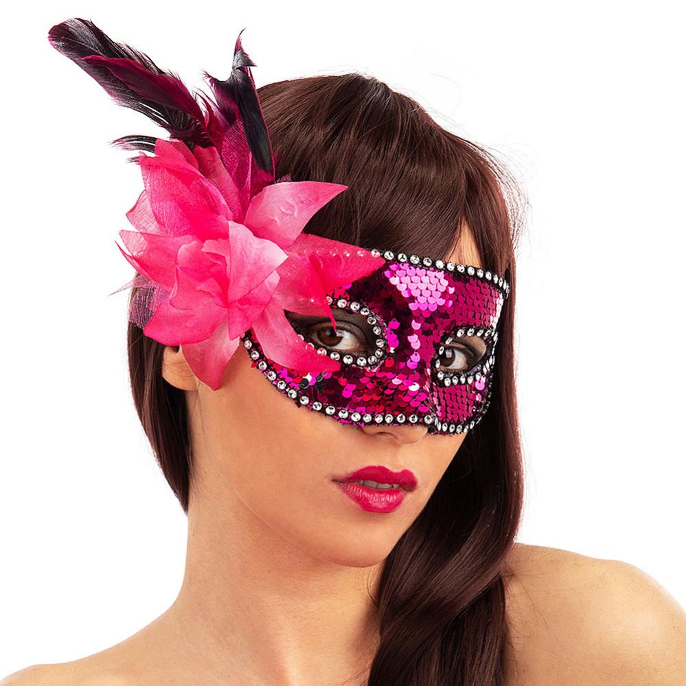 Venetiansk Ögonmask Paljetter Rosa - Partyhallen.se