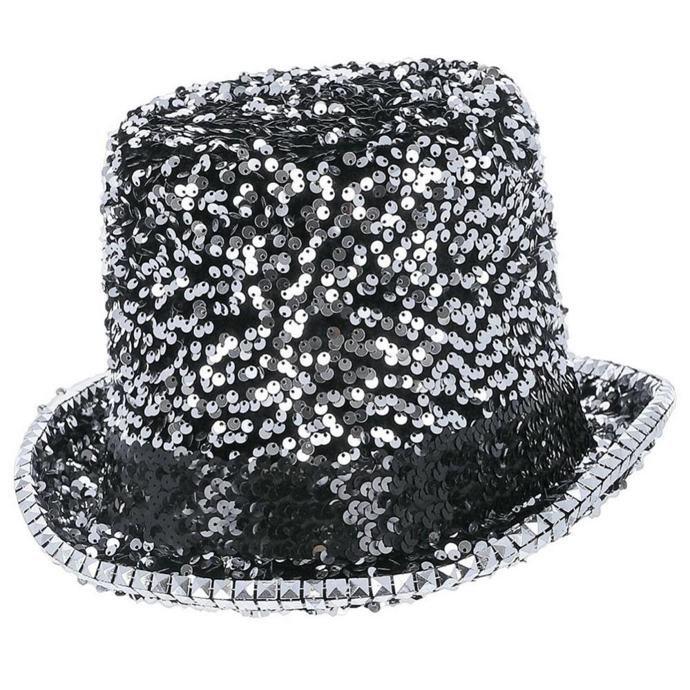 Hög Hatt Filt och Paljetter Silver - Partyhallen.se