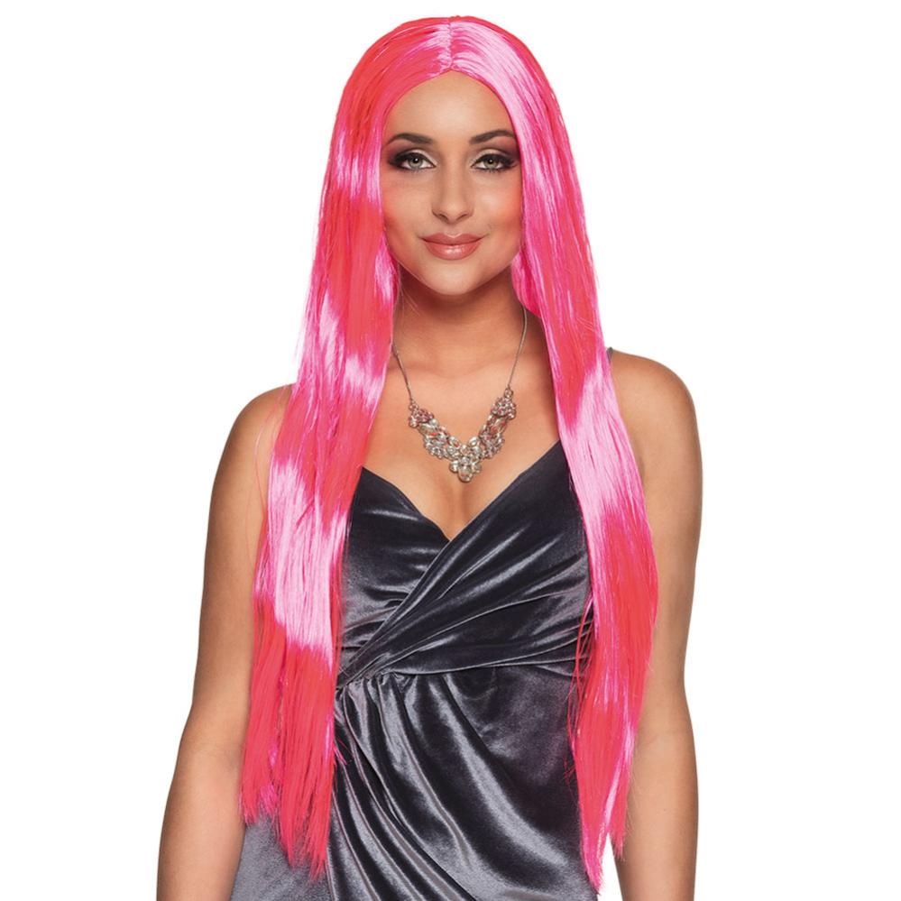 Lång Neon Rosa Peruk - Partyhallen.se