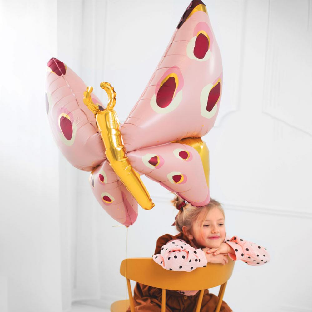 Folieballong Fjäril Rosa/Guld - Partyhallen.se