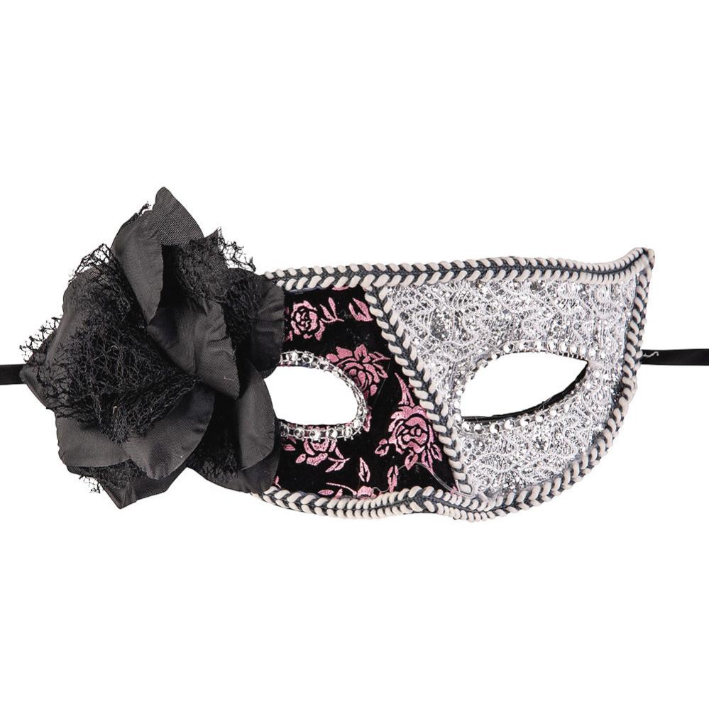 Venetiansk Ögonmask med Rosor Vit/Svart - Partyhallen.se