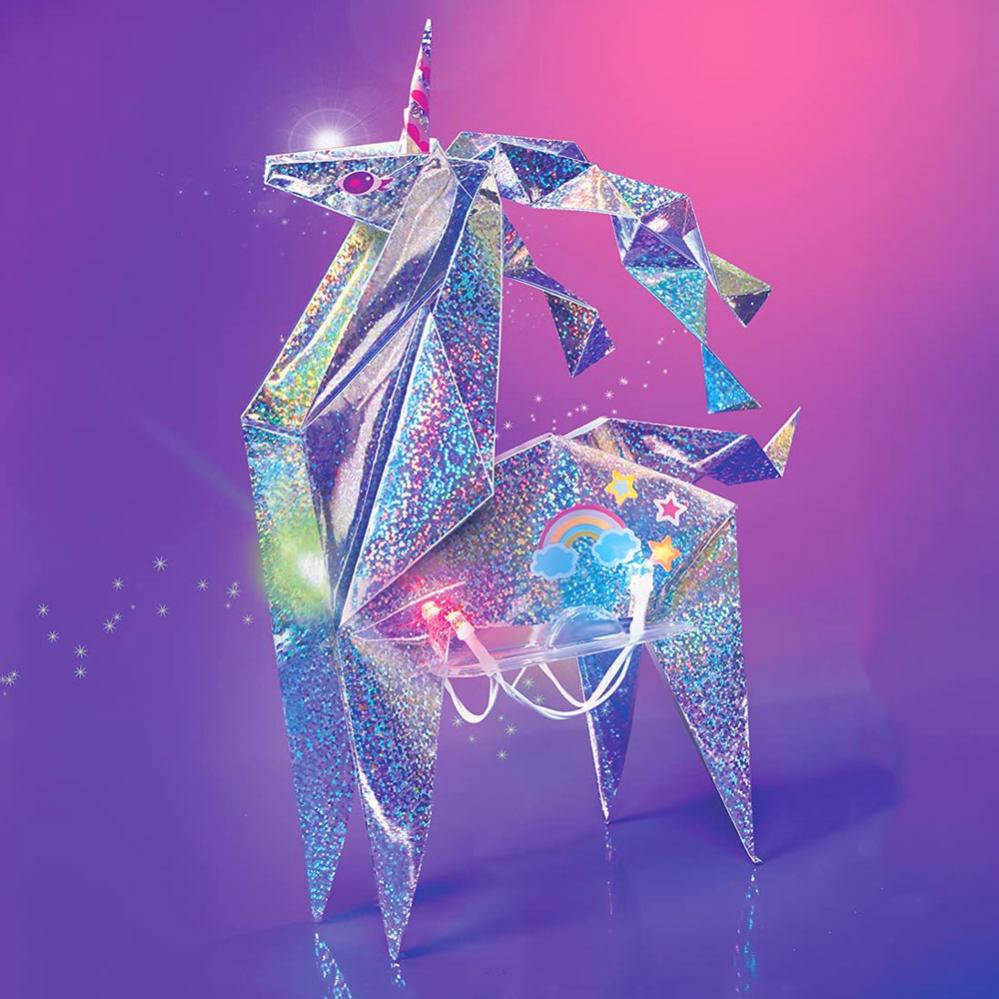 Holografisk Enhörnings Light Up Origami Pyssel - Partyhallen.se