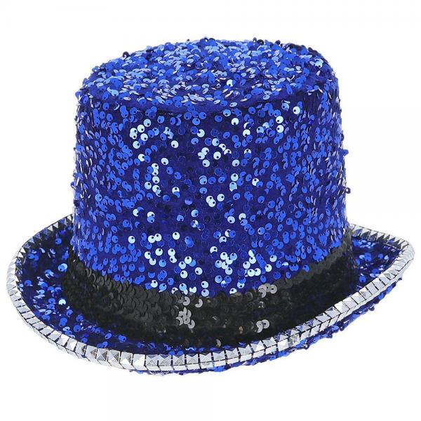 Hög Hatt Filt och Paljetter Blå - Partyhallen.se