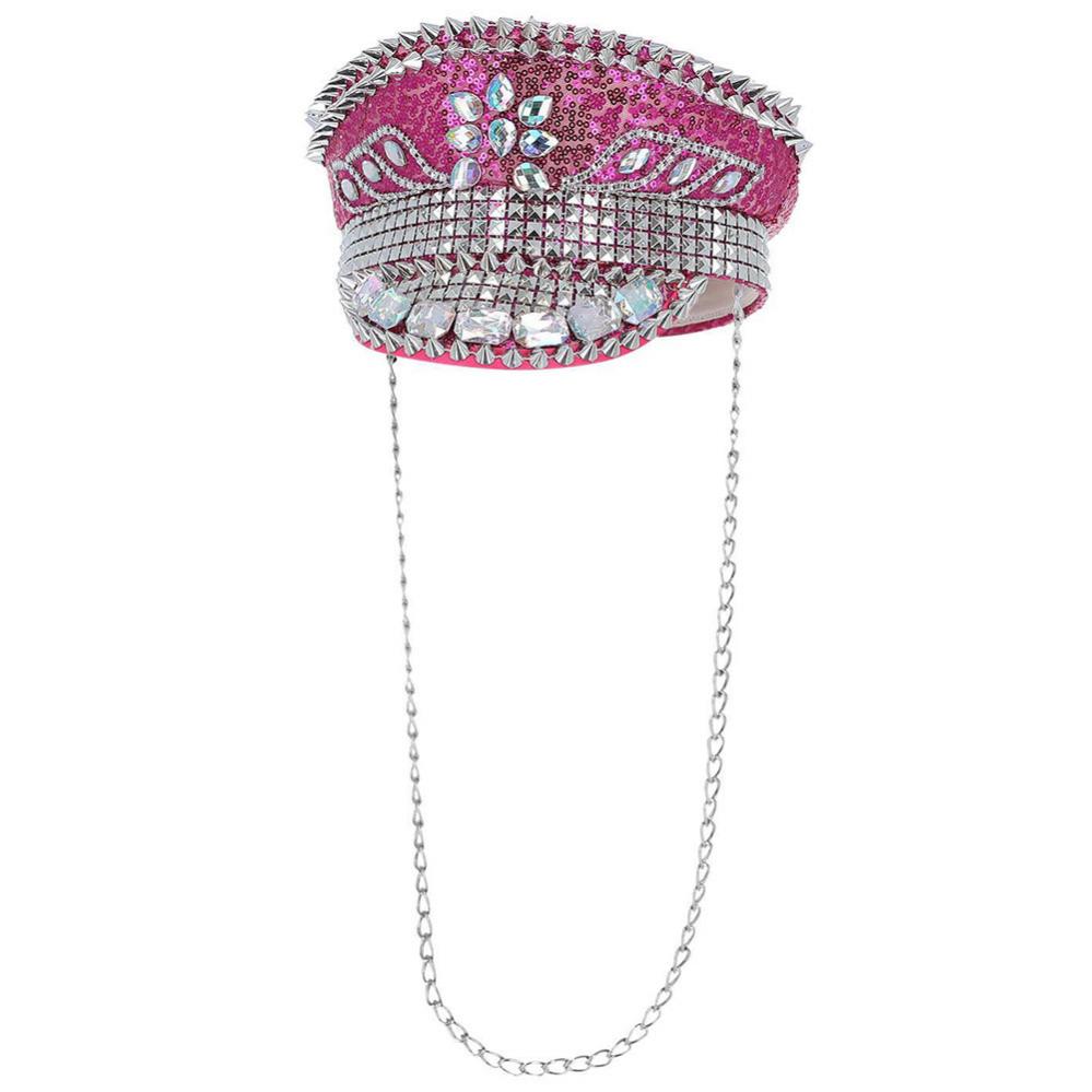 Kaptenshatt Paljetter och Nitar Rosa - Partyhallen.se