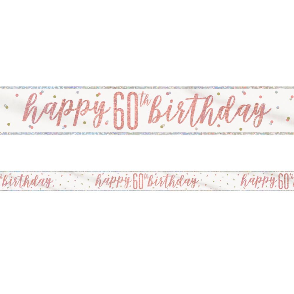 Happy 60th Birthday Banderoll Vit & Roséguld - Partyhallen.se