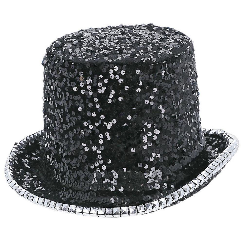 Hög Hatt Filt och Paljetter Svart - Partyhallen.se