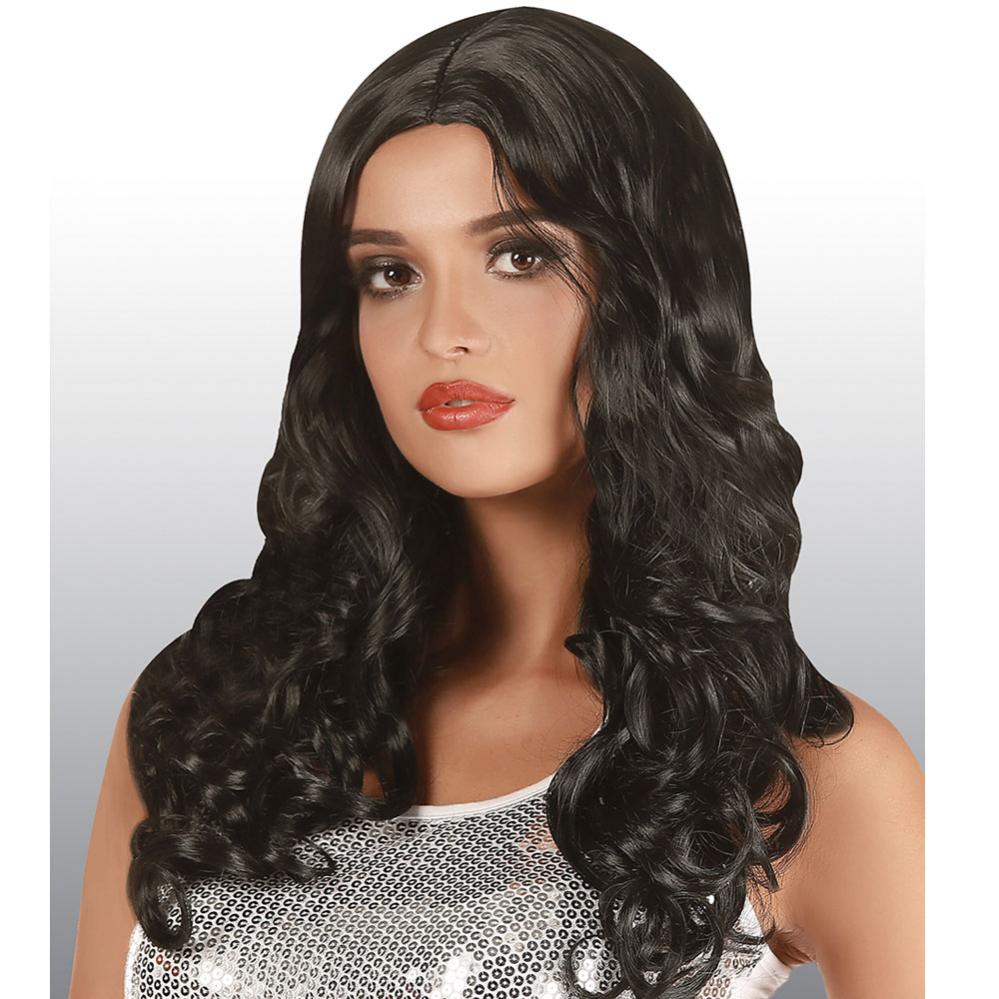 Peruk Natural Look Lockig Svart - Partyhallen.se