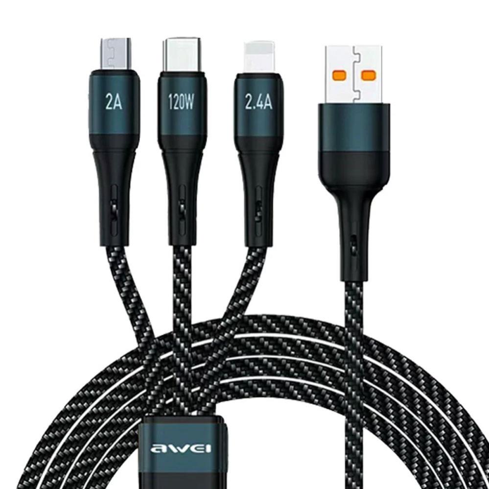 USB 3-i-1 Laddkabel Lightning USB C och Micro - Partyhallen.se