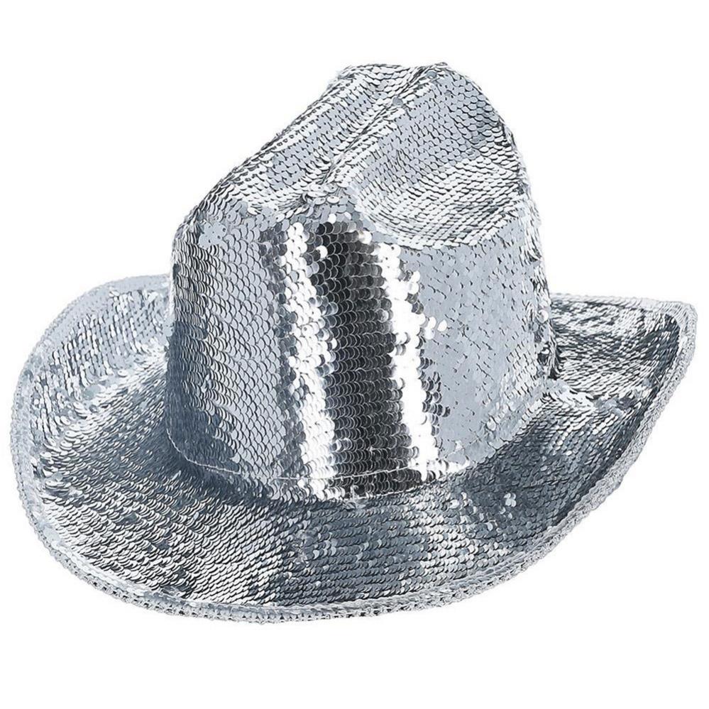 Cowboyhatt Paljetter Silver - Partyhallen.se