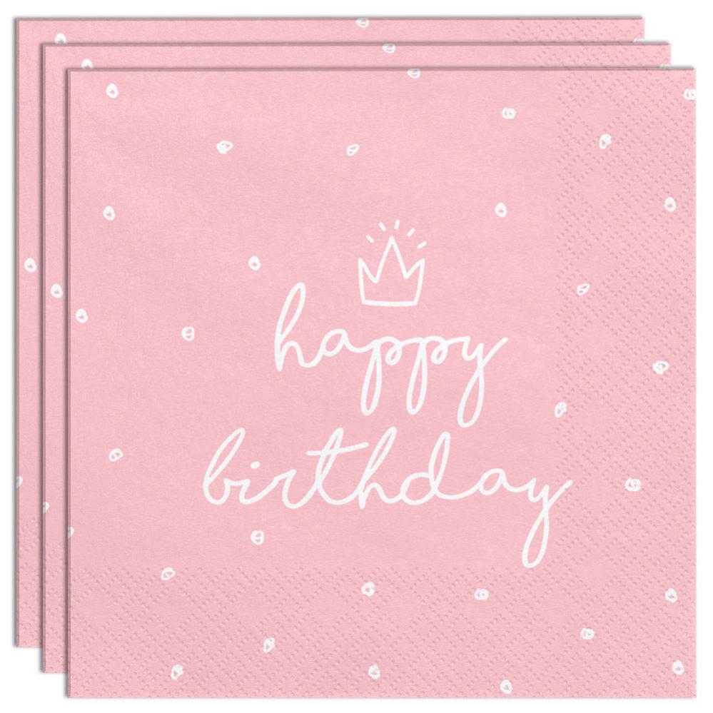 Happy Birthday Servetter med Prickar Rosa - Partyhallen.se