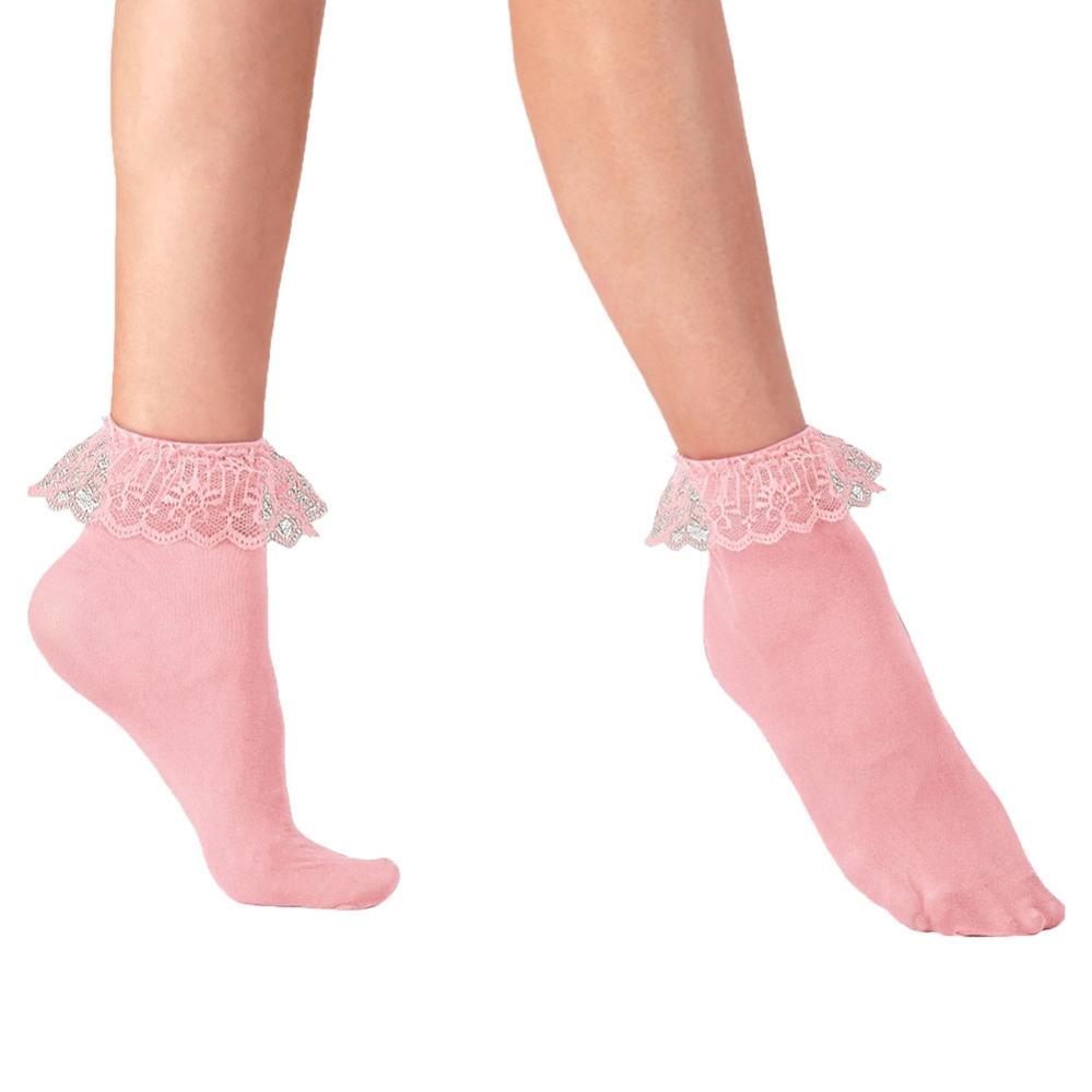 Rosa Strumpor med Spets - Partyhallen.se