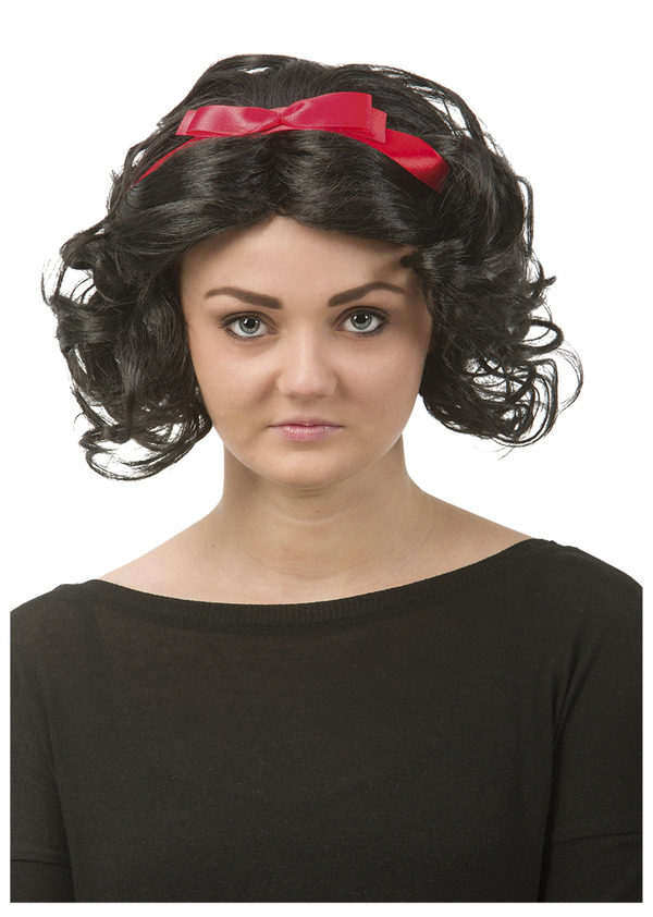 Svart Peruk med Röd Hårband - Partyhallen.se